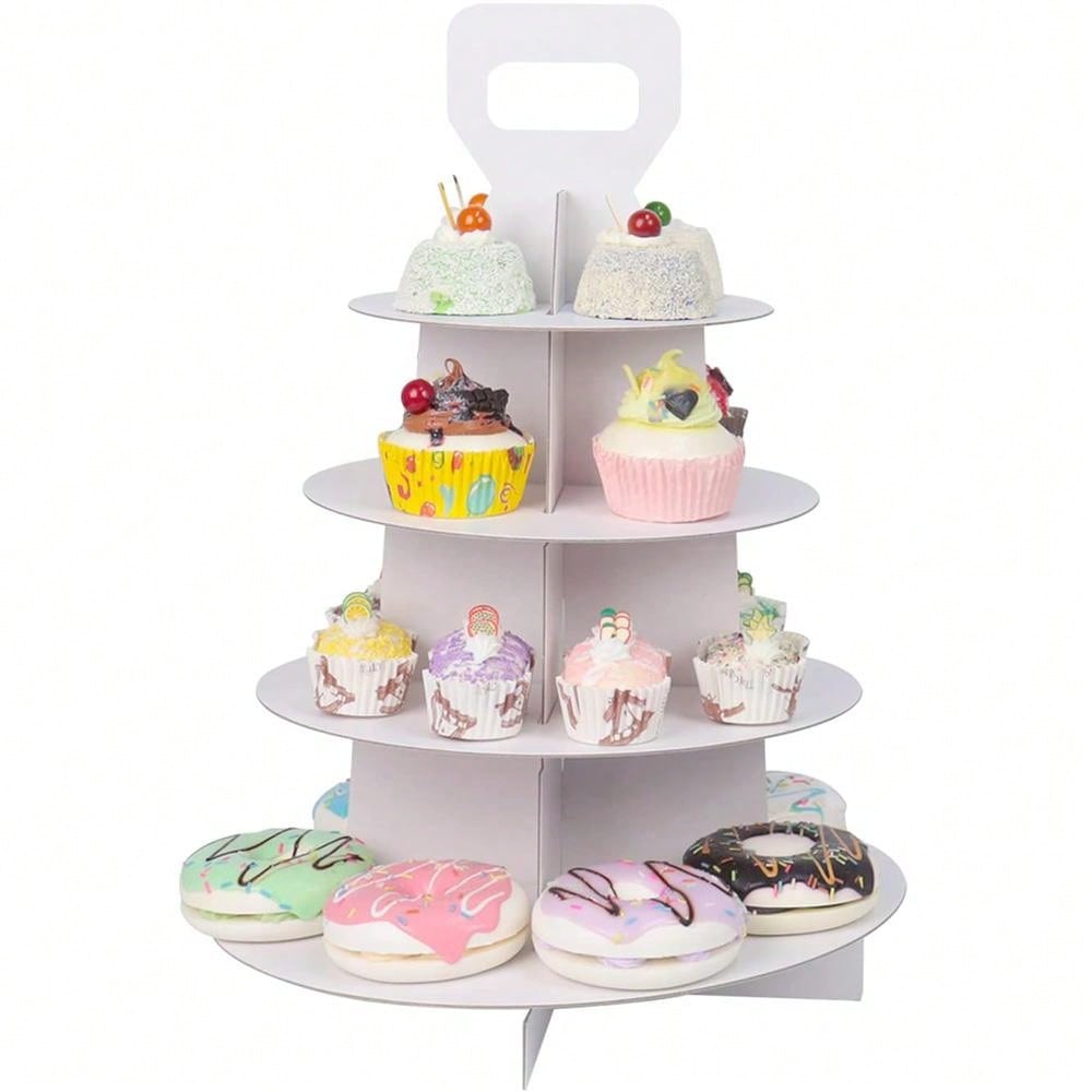 4 Tier Cupcake Stand, White Tier Cardboard Cupcake Display Stand ...
