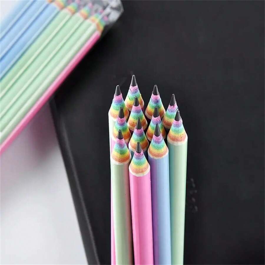 12 pcs Rainbow Paper Pencils HB, Pre-Sharpened Wood-Cased Cute Pencils ...