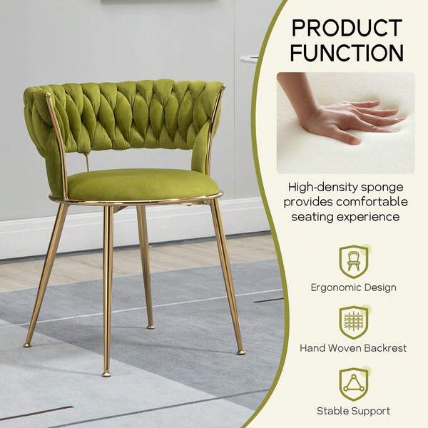 Velvet Dining Chairs Set of 2 with Hand Woven Hollow Backrest Design ...