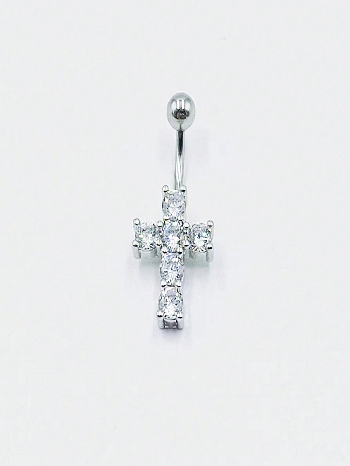 1pc Fashionable And Unique Copper Inlaid Zirconia Cross Belly Button ...