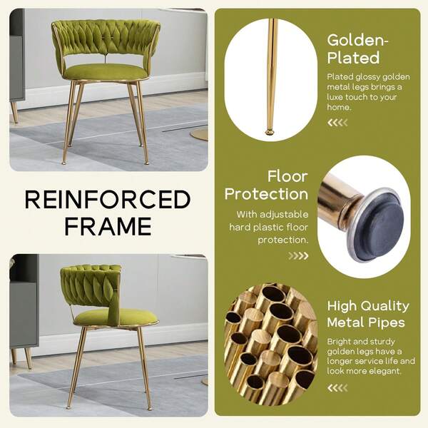 Velvet Dining Chairs Set of 2 with Hand Woven Hollow Backrest Design ...