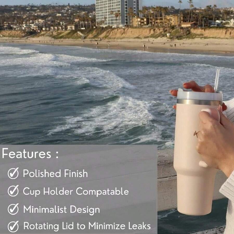 1pc Cup, 40oz Stainless Steel Double Wall Tumbler With Lid And Handle ...