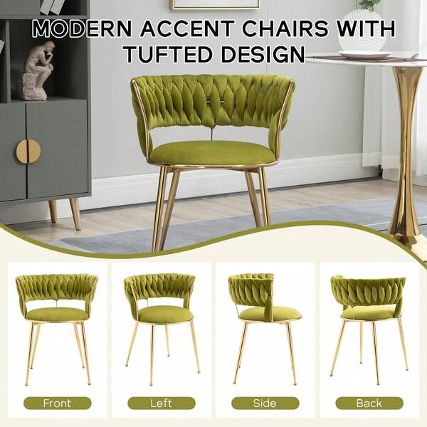 Velvet Dining Chairs Set of 2 with Hand Woven Hollow Backrest Design ...