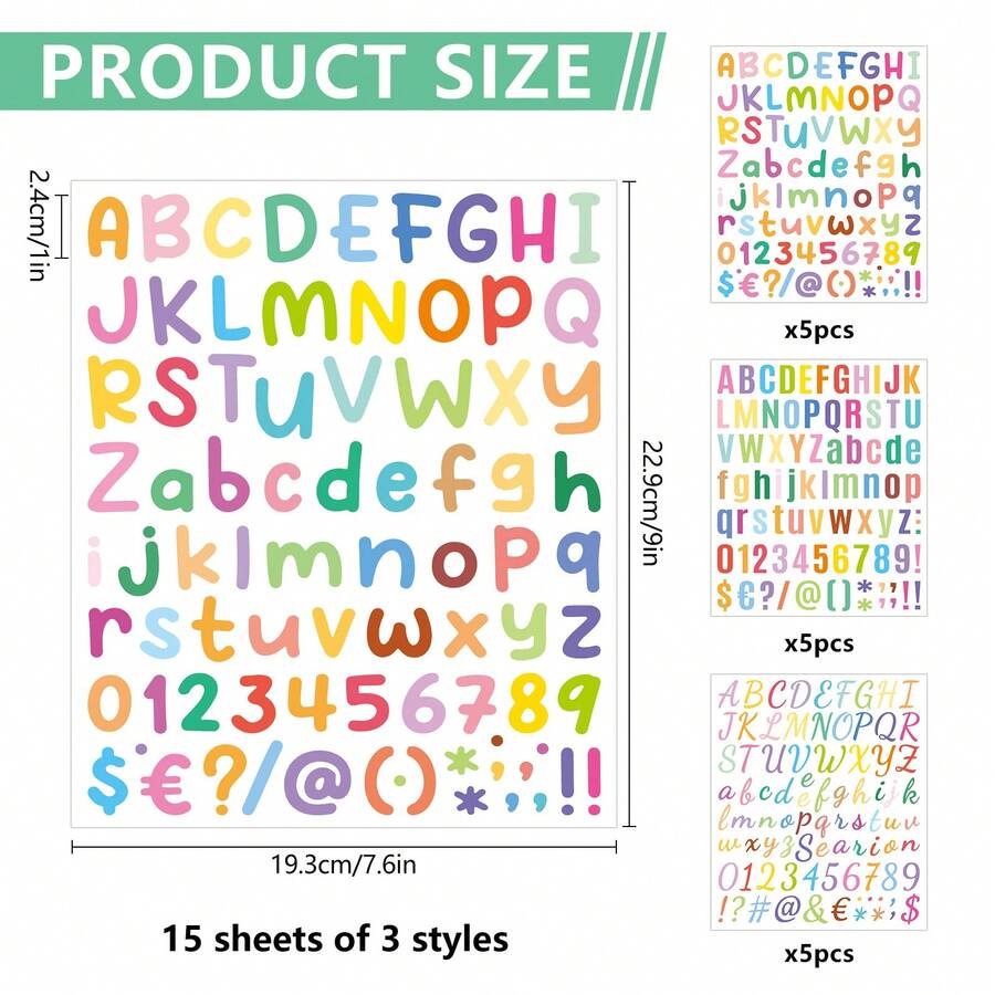 15 Sheets Vinyl Letter Stickers, Colorful Alphabet Number Stickers ...