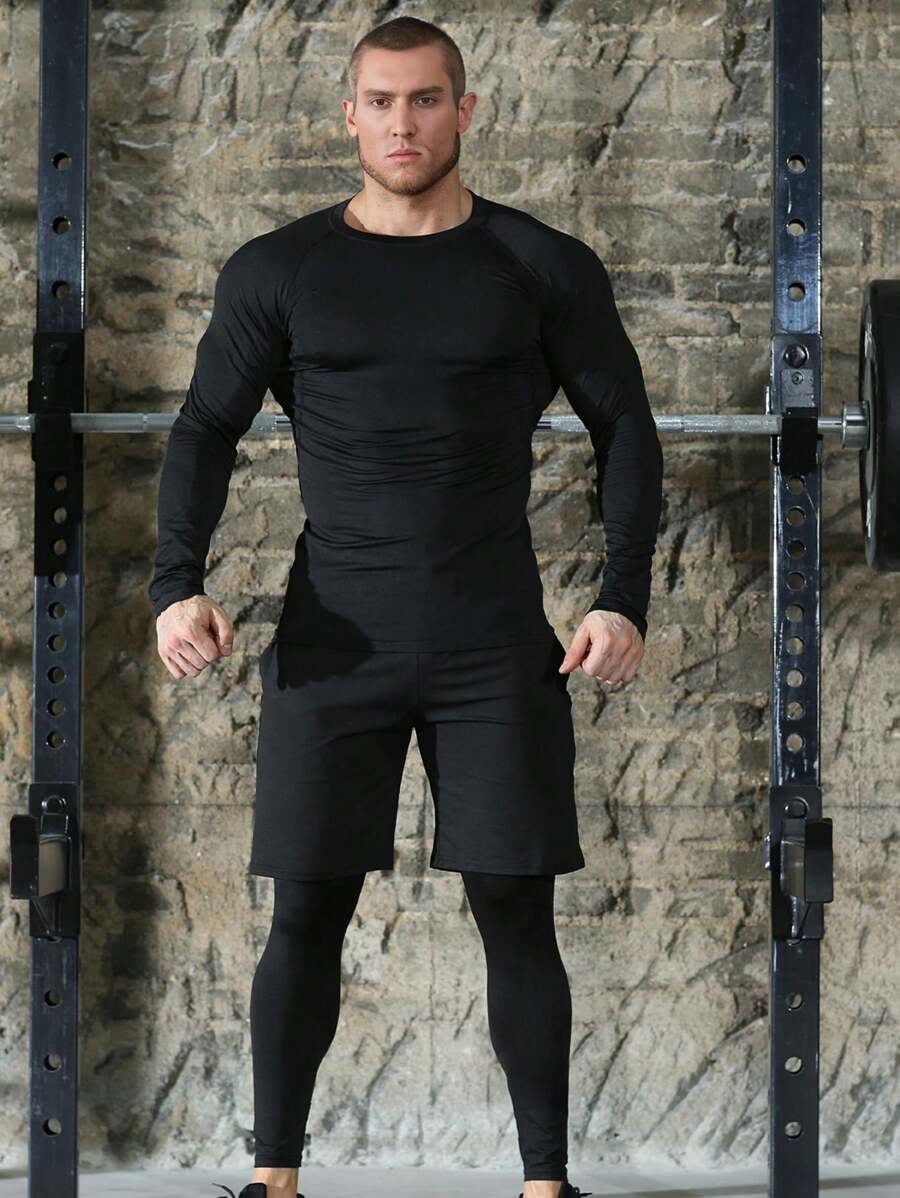 3pcs Men's Sports Quick-Dry Compression Fitness Long Sleeve Shirt Gym ...