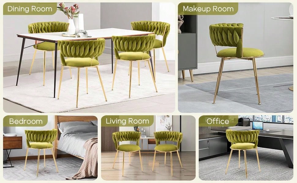 Velvet Dining Chairs Set of 2 with Hand Woven Hollow Backrest Design ...