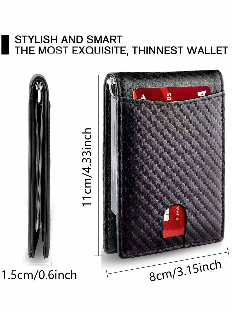 1pc Men's Black Ultra-thin Money Clip Wallet, Rfid Blocking Minimalist ...