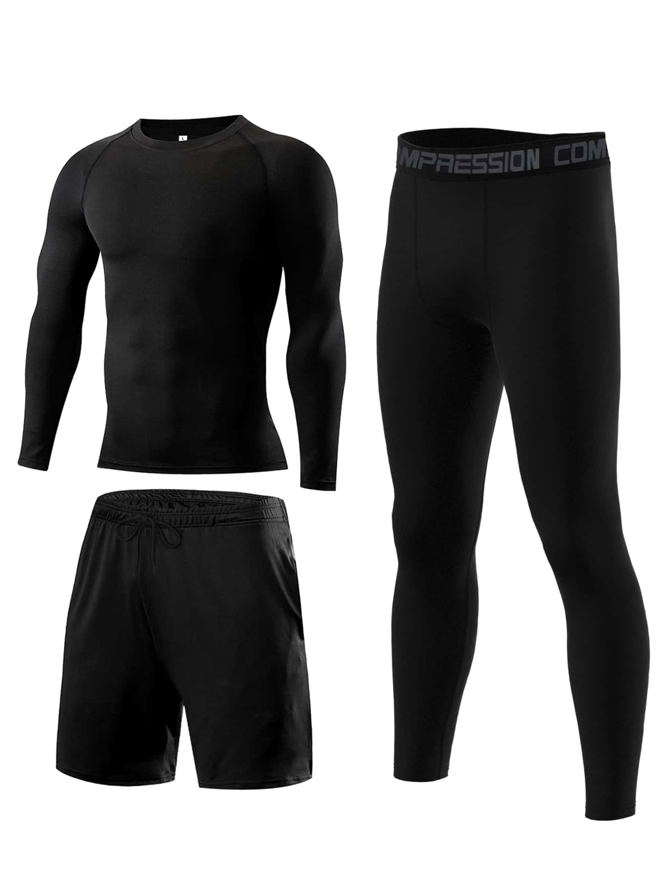 3pcs Men's Sports Quick-Dry Compression Fitness Long Sleeve Shirt Gym ...