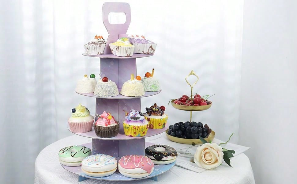 4 Tier Cupcake Stand, Reusable Cardboard Cupcake Display Tower, Tiered ...