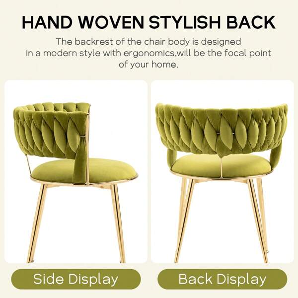 Velvet Dining Chairs Set of 2 with Hand Woven Hollow Backrest Design ...