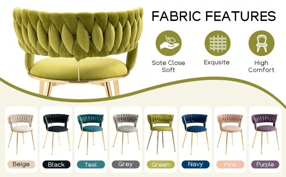 Velvet Dining Chairs Set of 2 with Hand Woven Hollow Backrest Design ...