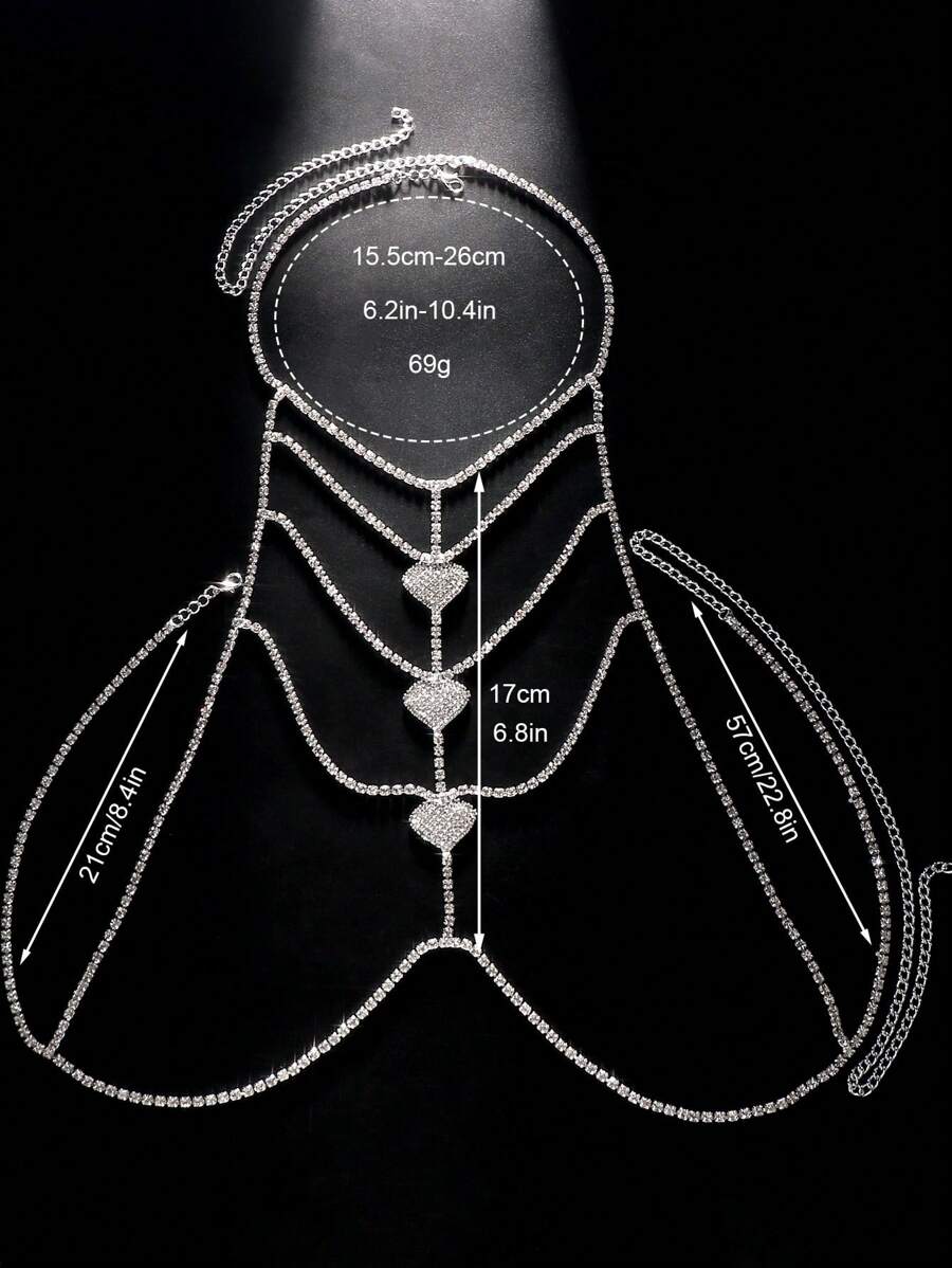 A Silver Rhinestone Body Chain European And American Multi-layered Love ...