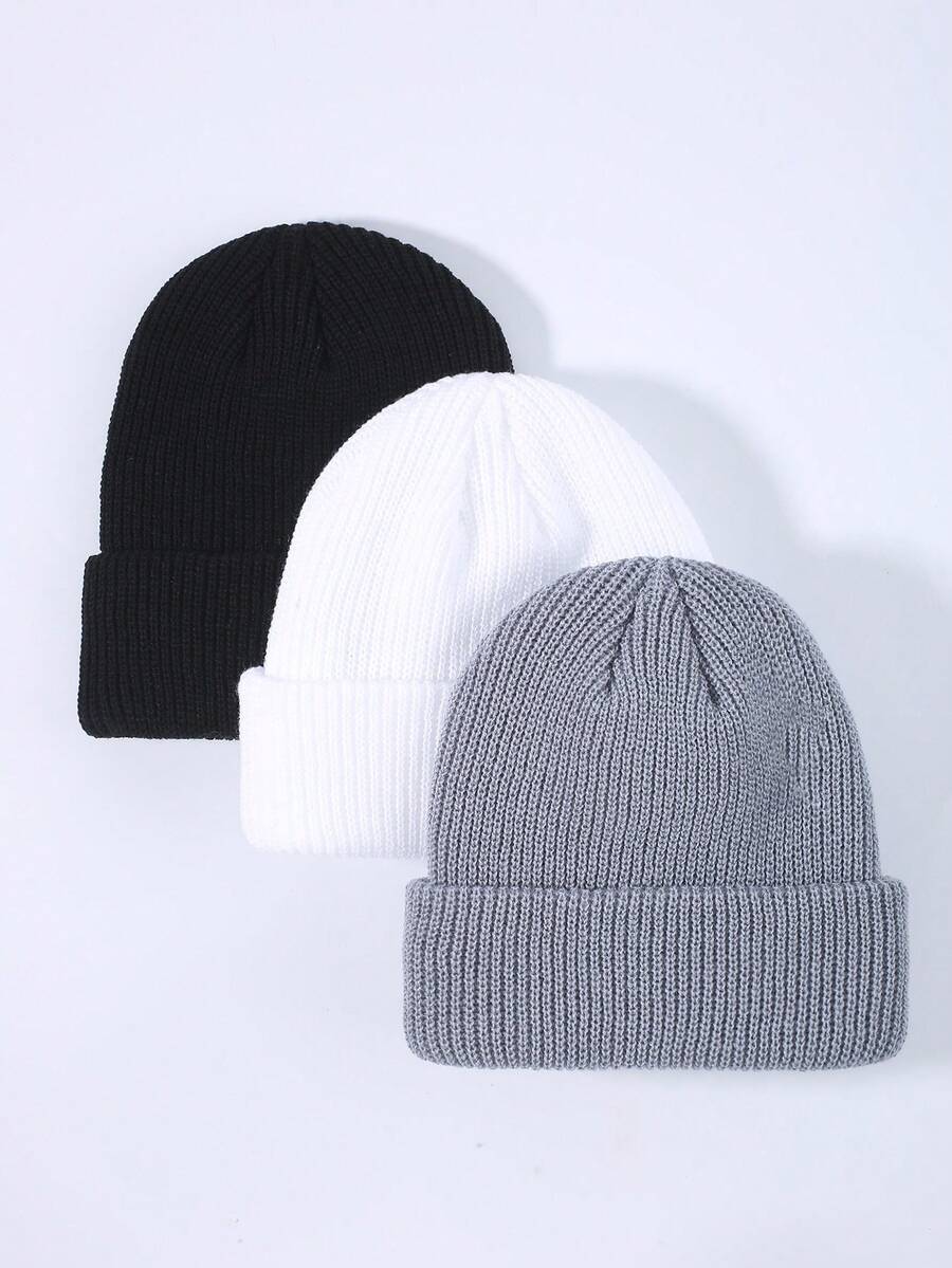 3 Pieces Trawler Beanie Hats Knit Cuff Beanie Roll-Up Edge Cap ...