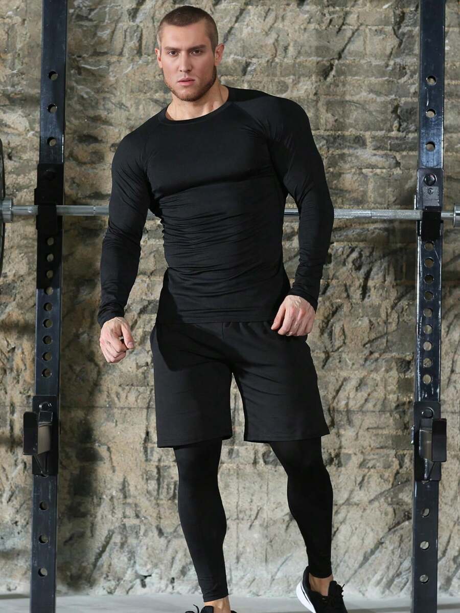 3pcs Men's Sports Quick-Dry Compression Fitness Long Sleeve Shirt Gym ...
