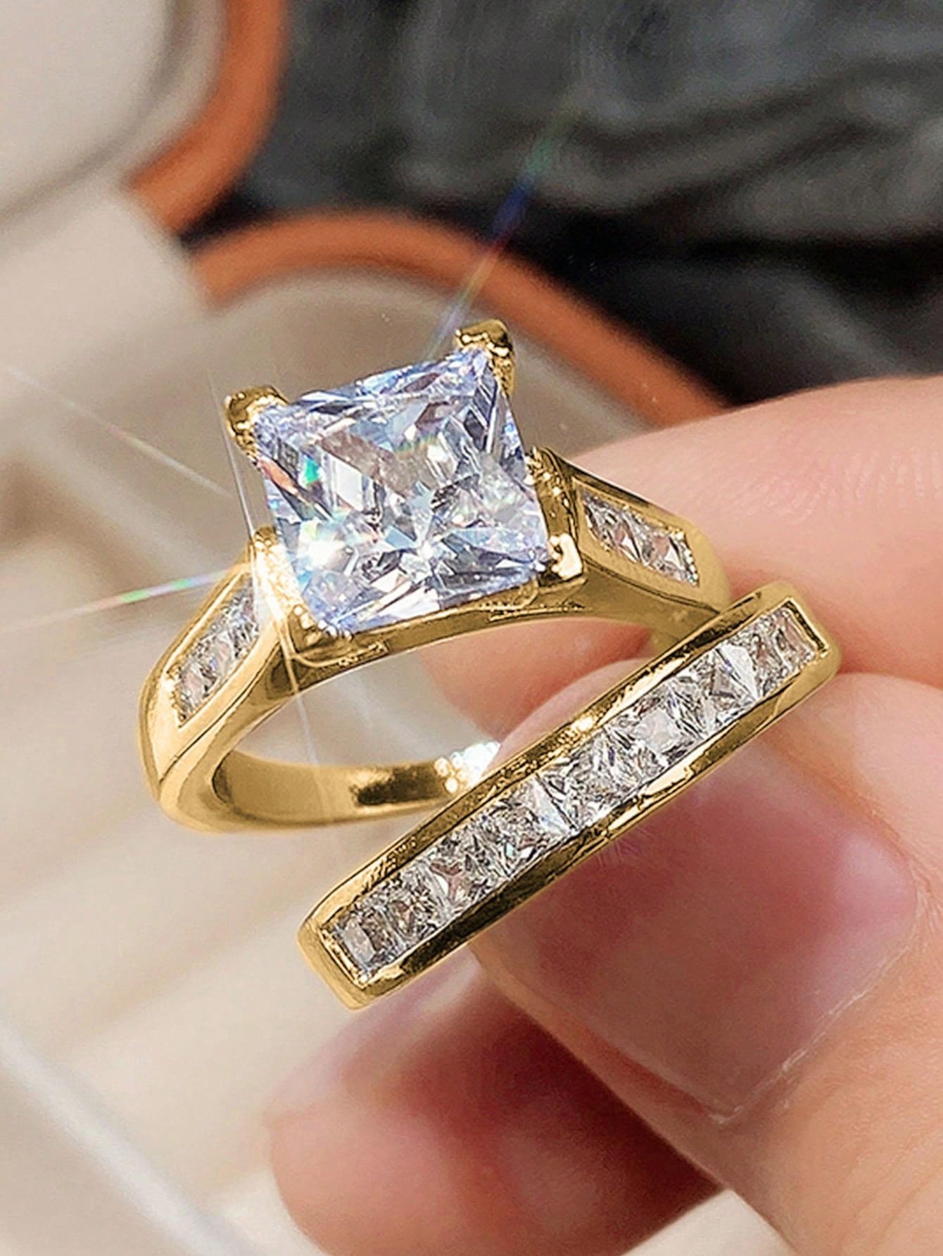 2PC/Set Fashion Cubic Zirconia Ring For Women For Valentine's Day Gift ...
