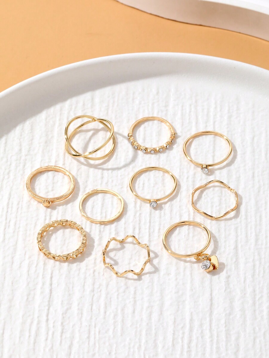 10pcs Metallic Heart Shaped Pendant Elegant Minimalist Ring Set | SHEIN USA