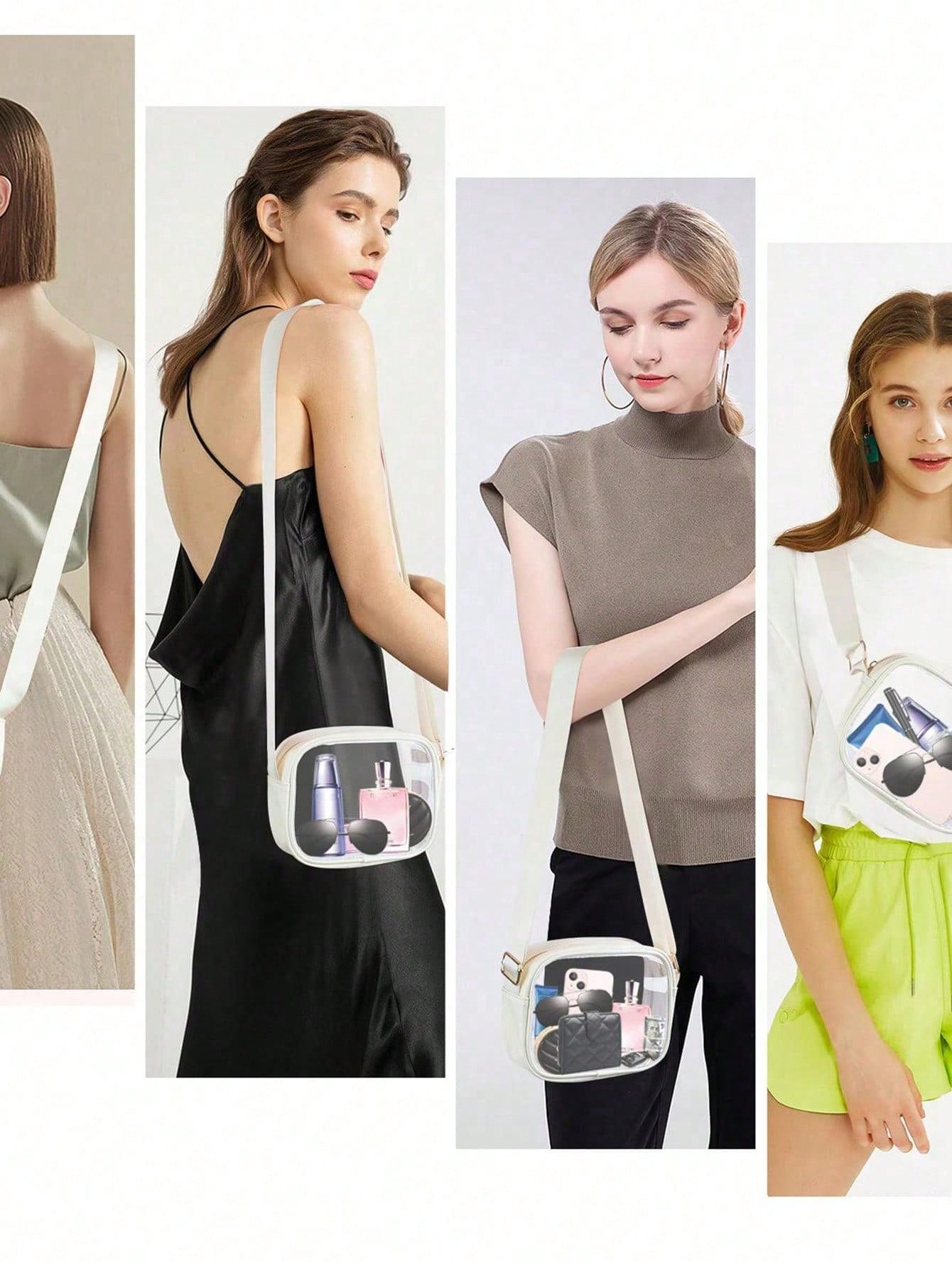 1Pc white Pvc Transparent Shoulder Crossbody Bag, Large Capacity Travel ...