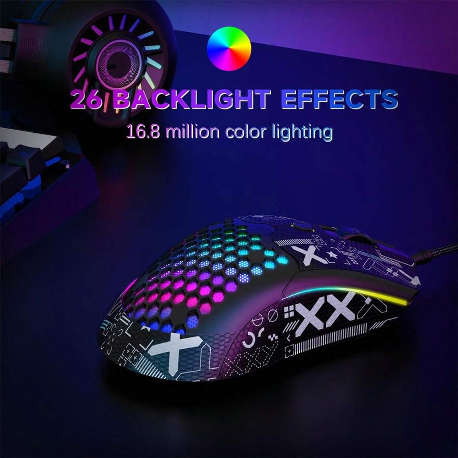 ATTACK SHARK * ZIYOU LANG M5 RGB ゲーミングマウス 有線 12,000 DPI 6個 プログラマブルボタン 65g ハニカムシェル ウルトラライト編組ケーブル ...