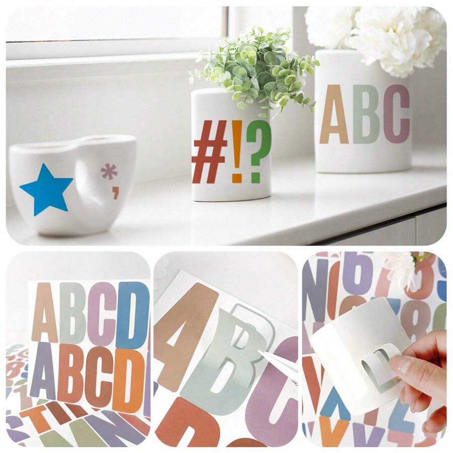 12 Sheets Alphabet Letter Stickers, Self-Adhesive Vinyl Letters Numbers ...
