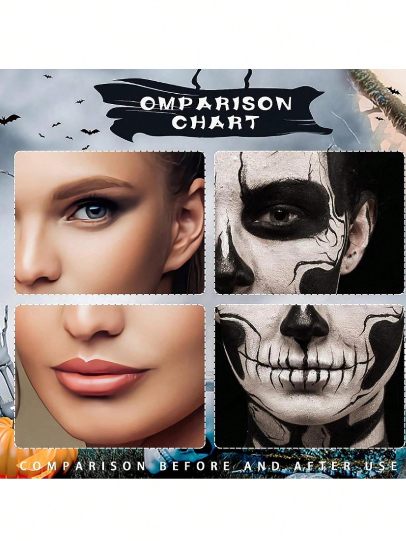 Party Clown Black & White Face Paint For Skeleton Design, 2 Bottles + 2 ...