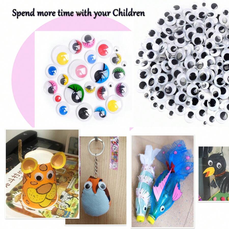 200 Pieces Round Plastic Self-adhesive Googly Wiggle Eyes in Black and ...