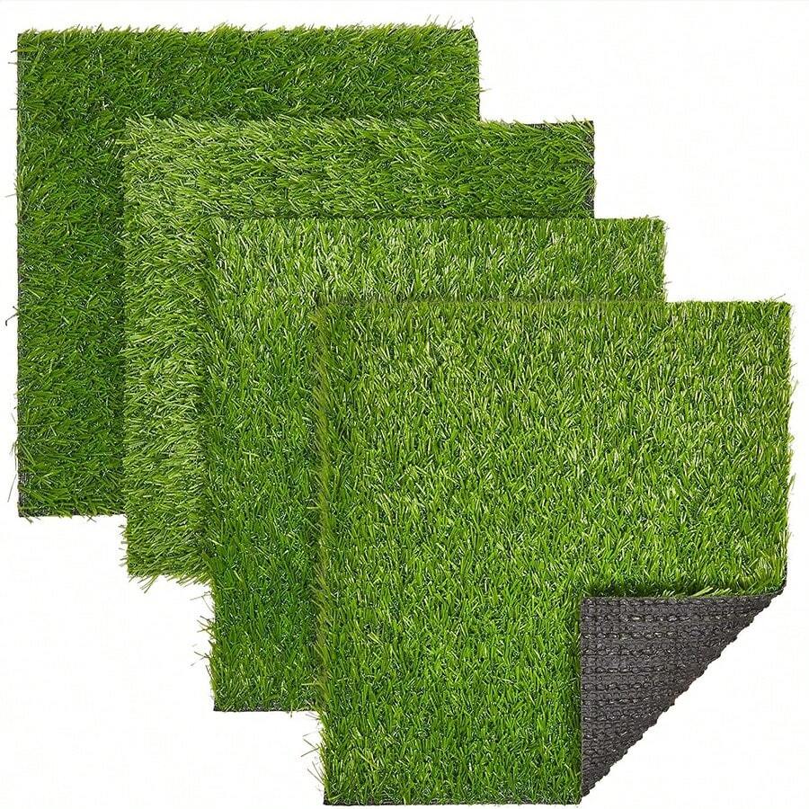 Set Of 4pcs Artificial Grass Mat, Plastic Square Lawn Turf, 25cmx25cm ...