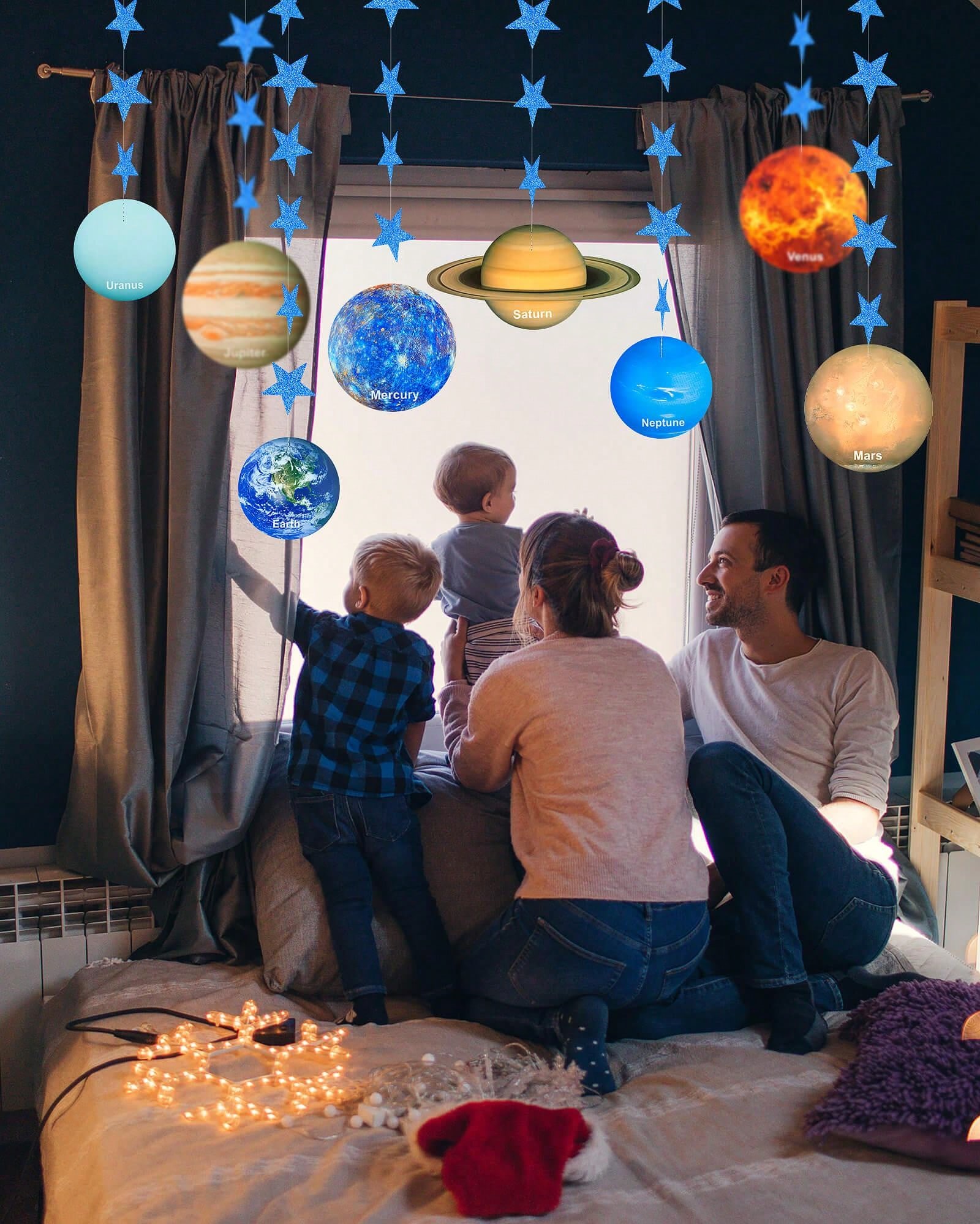 Solar System Decor Banner, Eight Planets Floral Garland With Blue ...