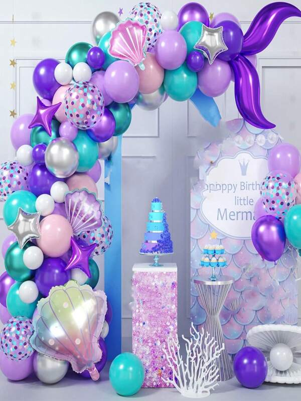 Mermaid Themed Balloon Garland Arch Kit with Tail Mermaid Foil Balloon ...