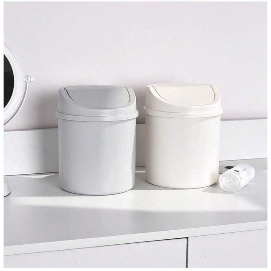 1Pc Mini Desktop Bin Bedroom Clean Small Trash Can Tube with Cover ...