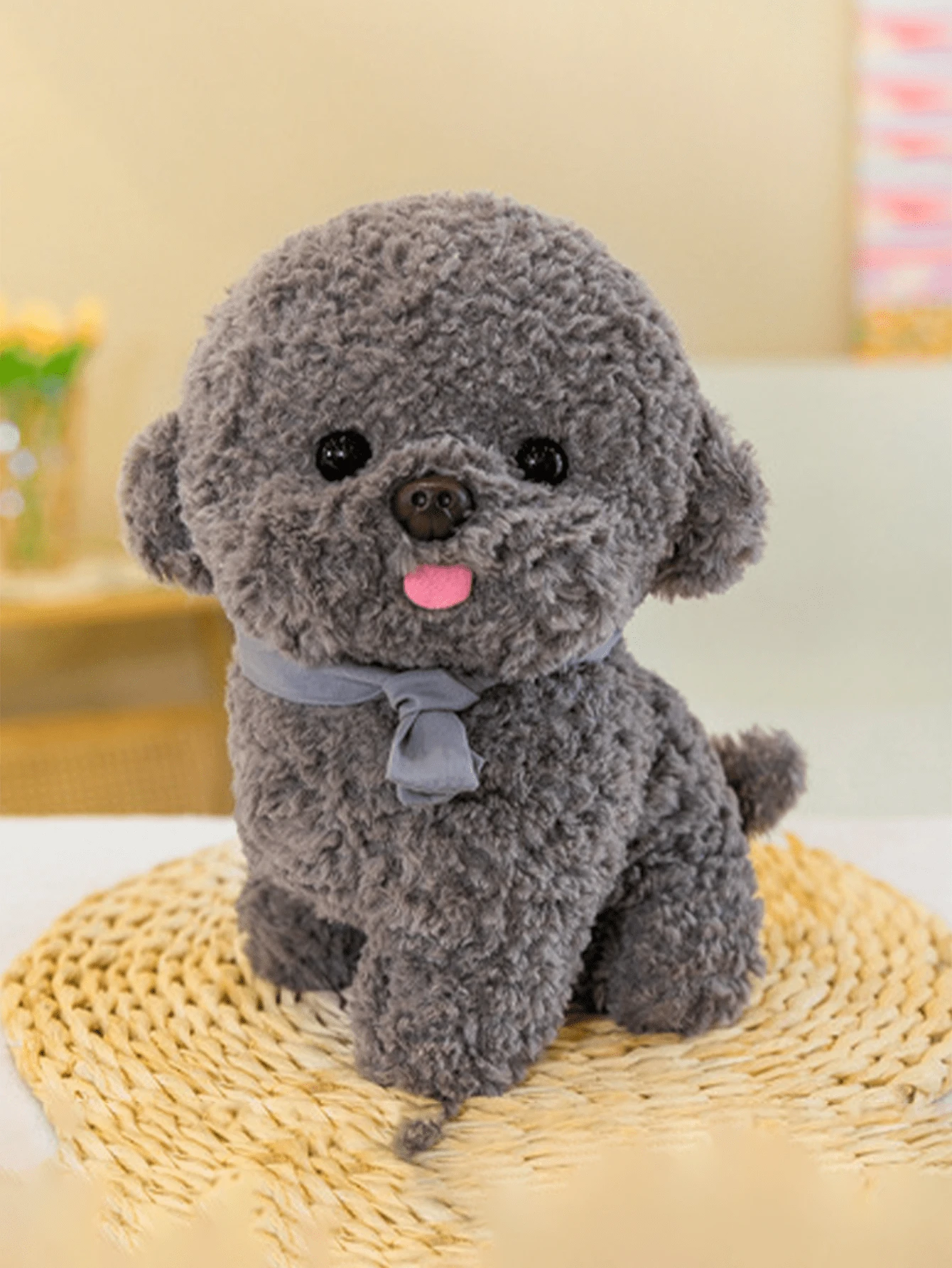 1pc 25cm Gray Naughty Tongue Sticking Out Bichon Frise Plush Toy ...