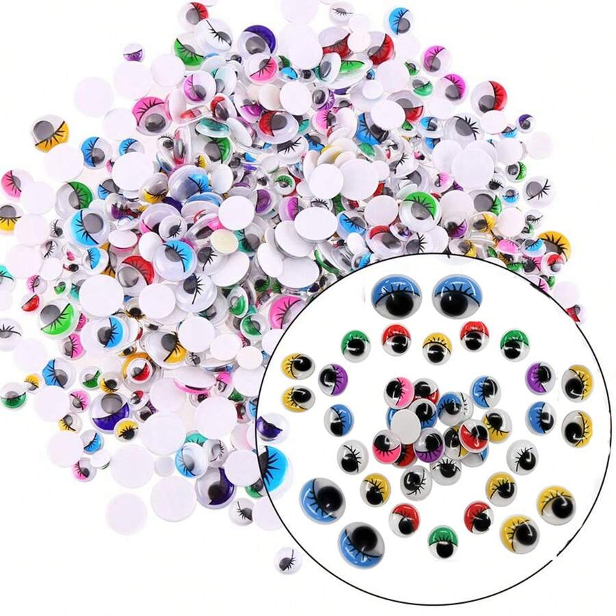 200 Pieces Round Plastic Self-adhesive Googly Wiggle Eyes in Black and ...