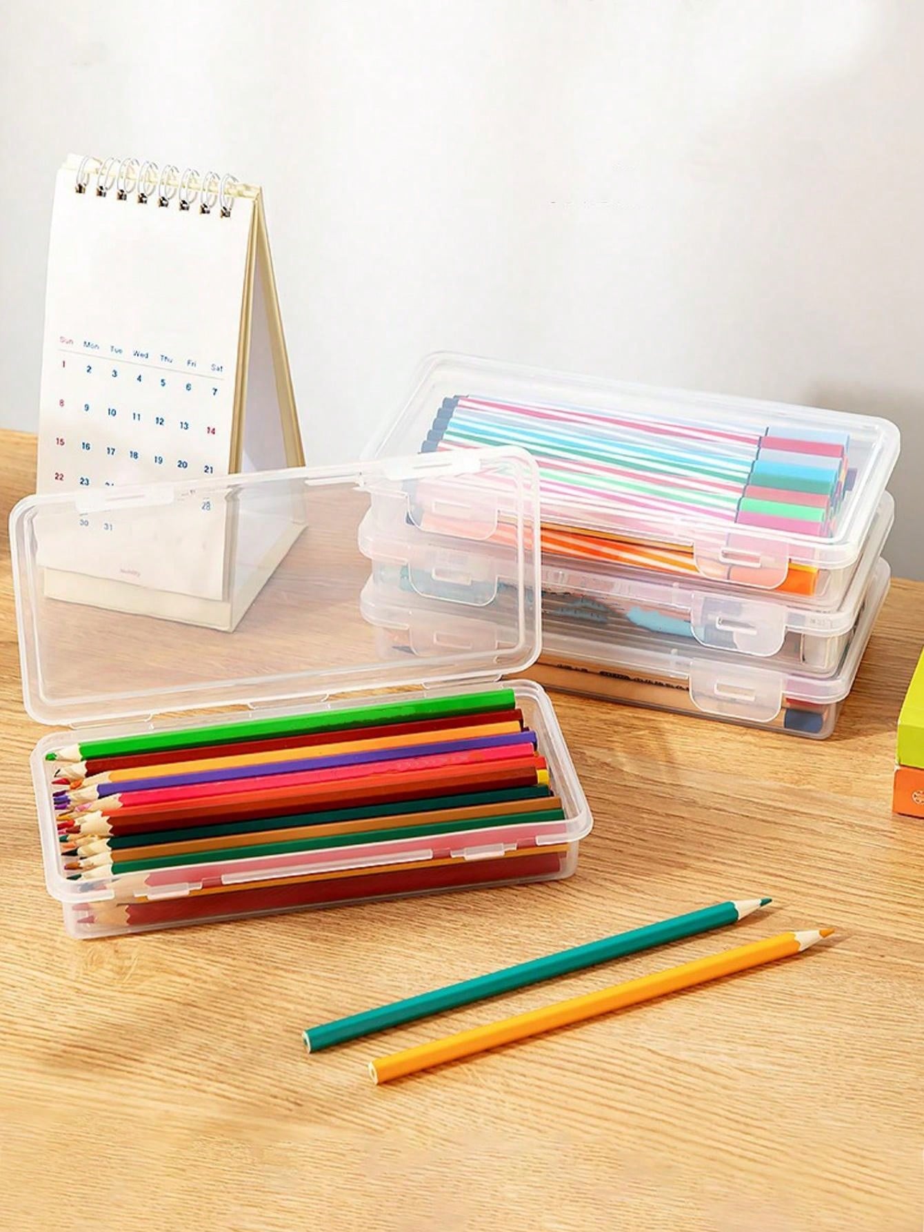 1pc Transparent Stationery Storage Box Pencil Case For Colored Pencils ...