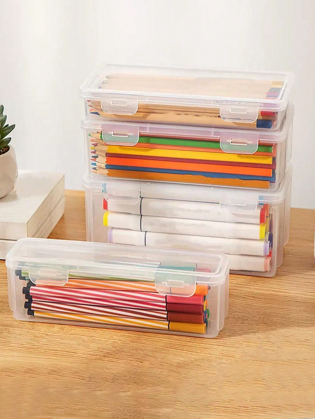 1pc Transparent Stationery Storage Box Pencil Case For Colored Pencils ...