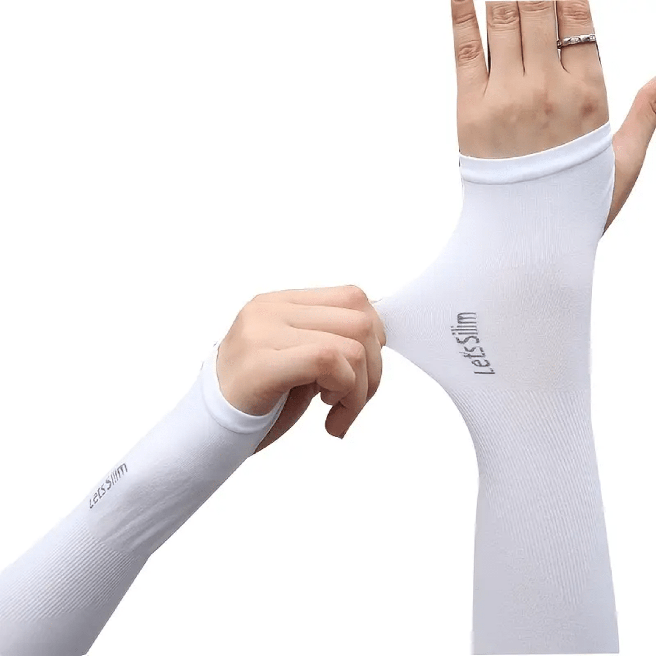1 Pair Sun UV Protection Summer Cooling Fingerless Compression Ice Silk ...