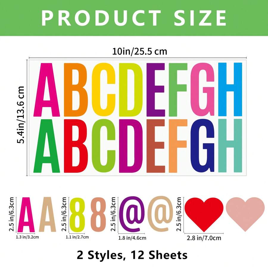 12 Sheets Alphabet Letter Stickers, Self-Adhesive Vinyl Letters Numbers ...