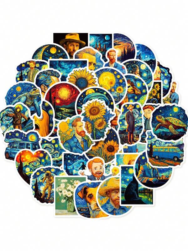 50 Sheets Vincent Van Gogh Starry Night Stickers, Art Painting ...