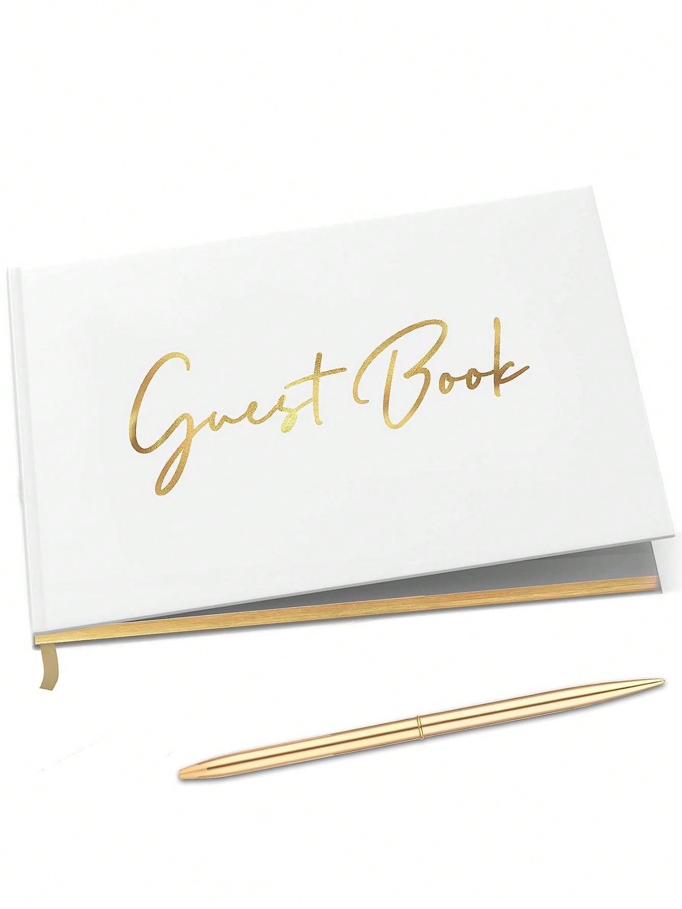 Gold Message Book And Pen, 9'' X 7'' Hardcover Guestbook | SHEIN UK