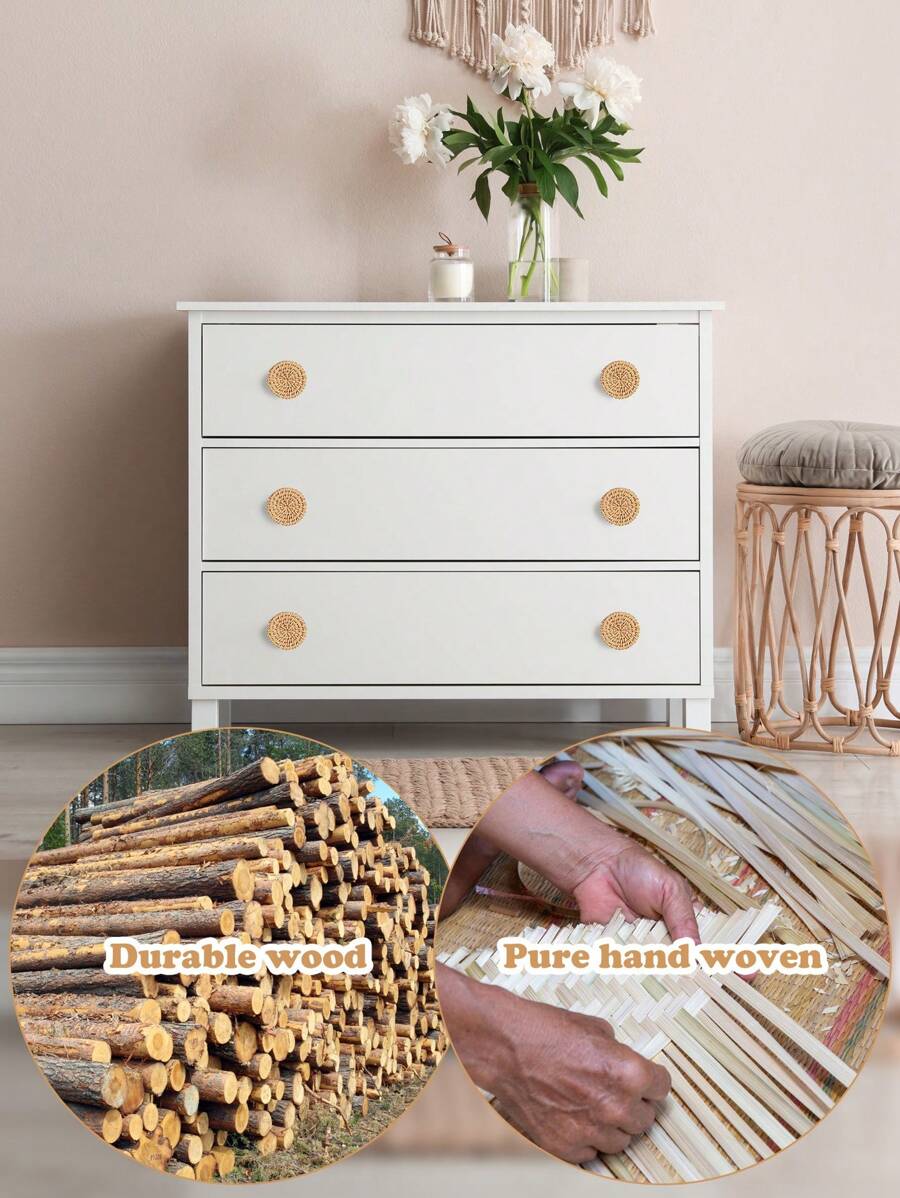 6pcs/pack Bohemian Style Woven Rattan Dresser Drawer Handle, Handmade ...