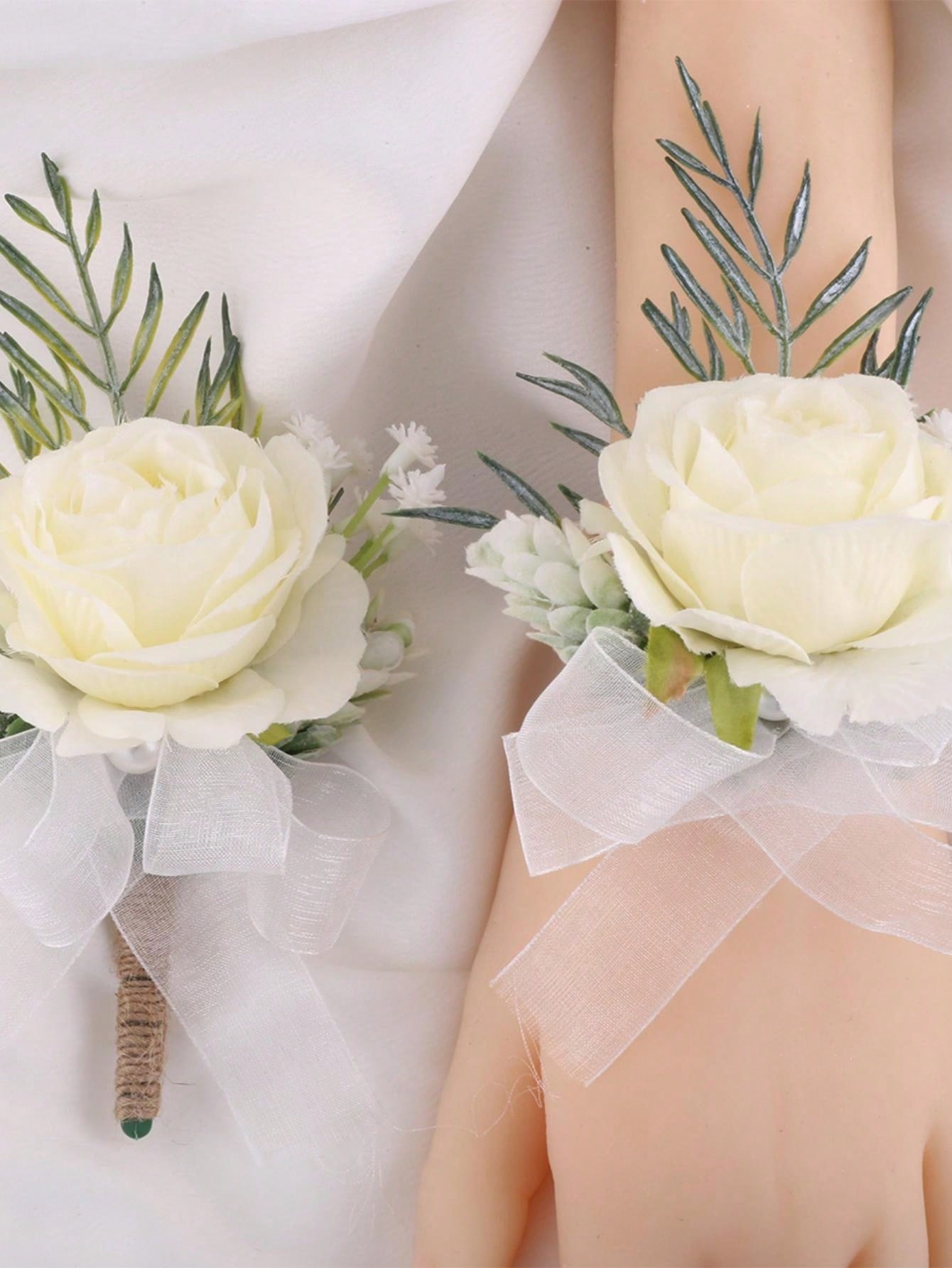 Milk Colored Set (chest Flower And Wrist Flower) | SHEIN USA