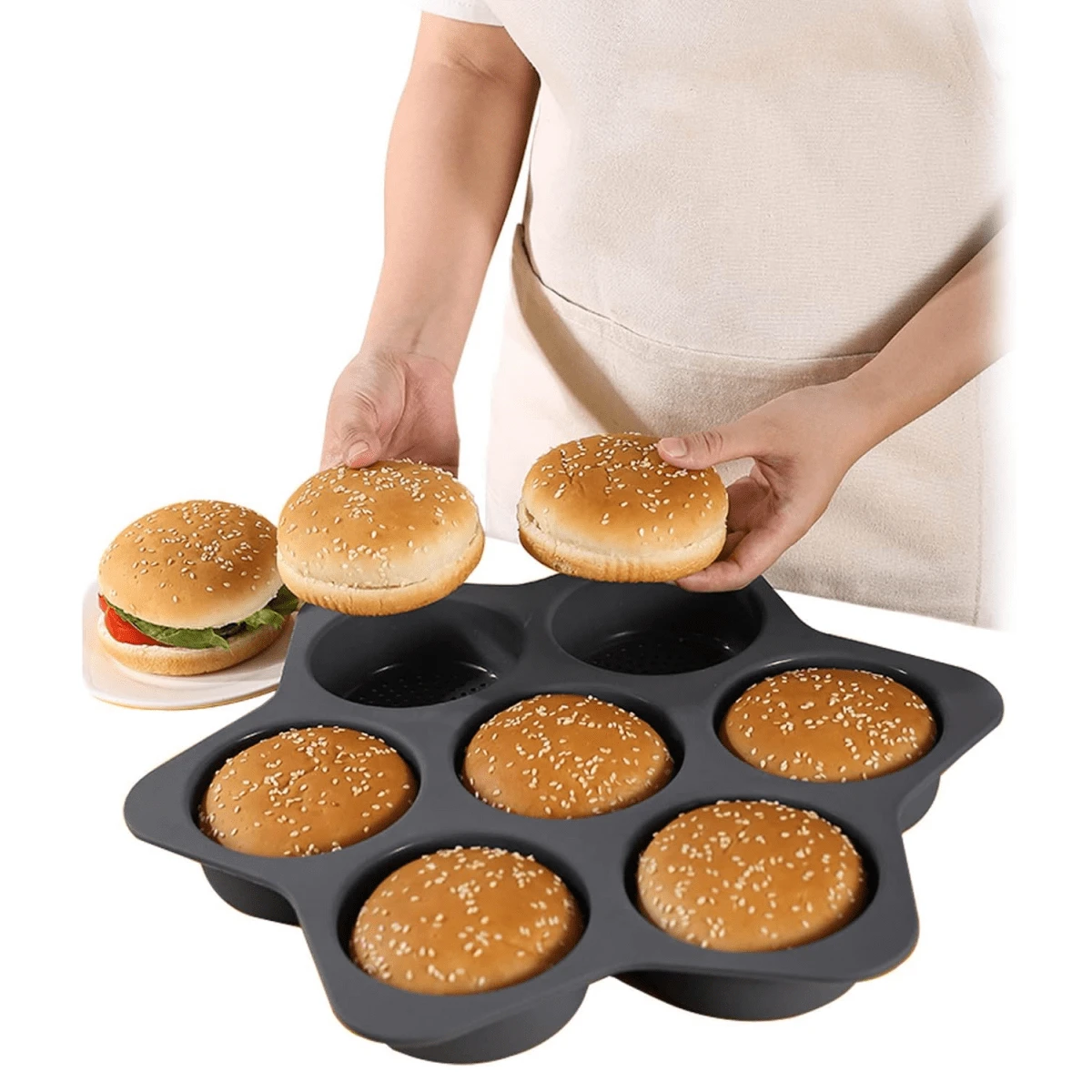 1pcs,Silicone Hamburger Bun Mold 7 cavity loaf pan Non Stick Baking ...