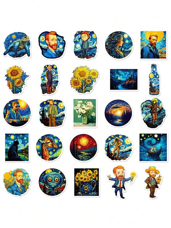 50 Sheets Vincent Van Gogh Starry Night Stickers, Art Painting ...