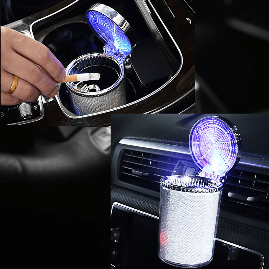 Car Cigarette Ashtray With LED Light, Sealed Hanging Style Ash Holder ...