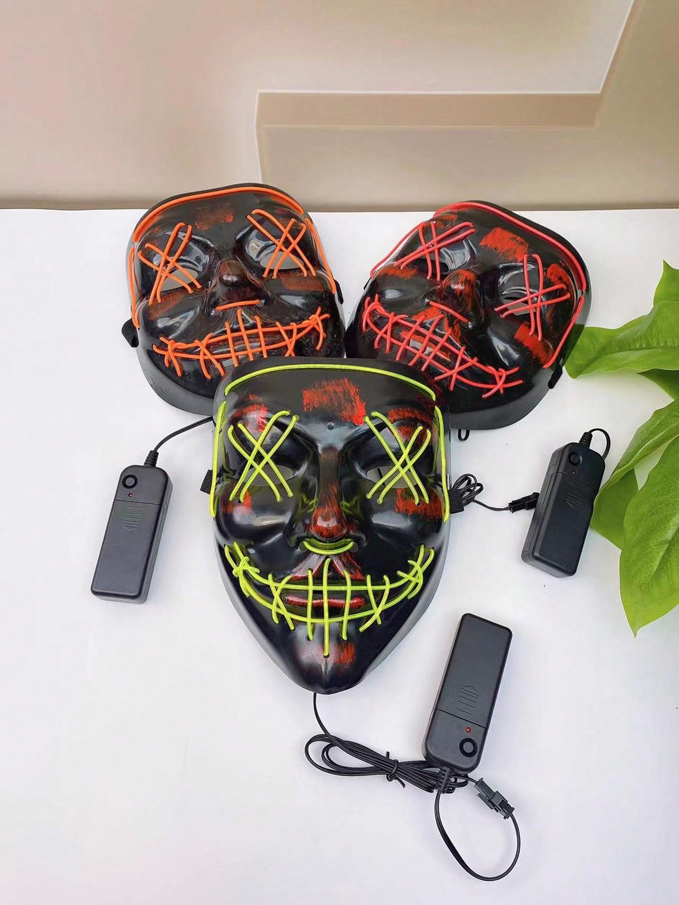 1pc Unisex Halloween El Wire V-shaped Light Up Full Face Hand Painted ...