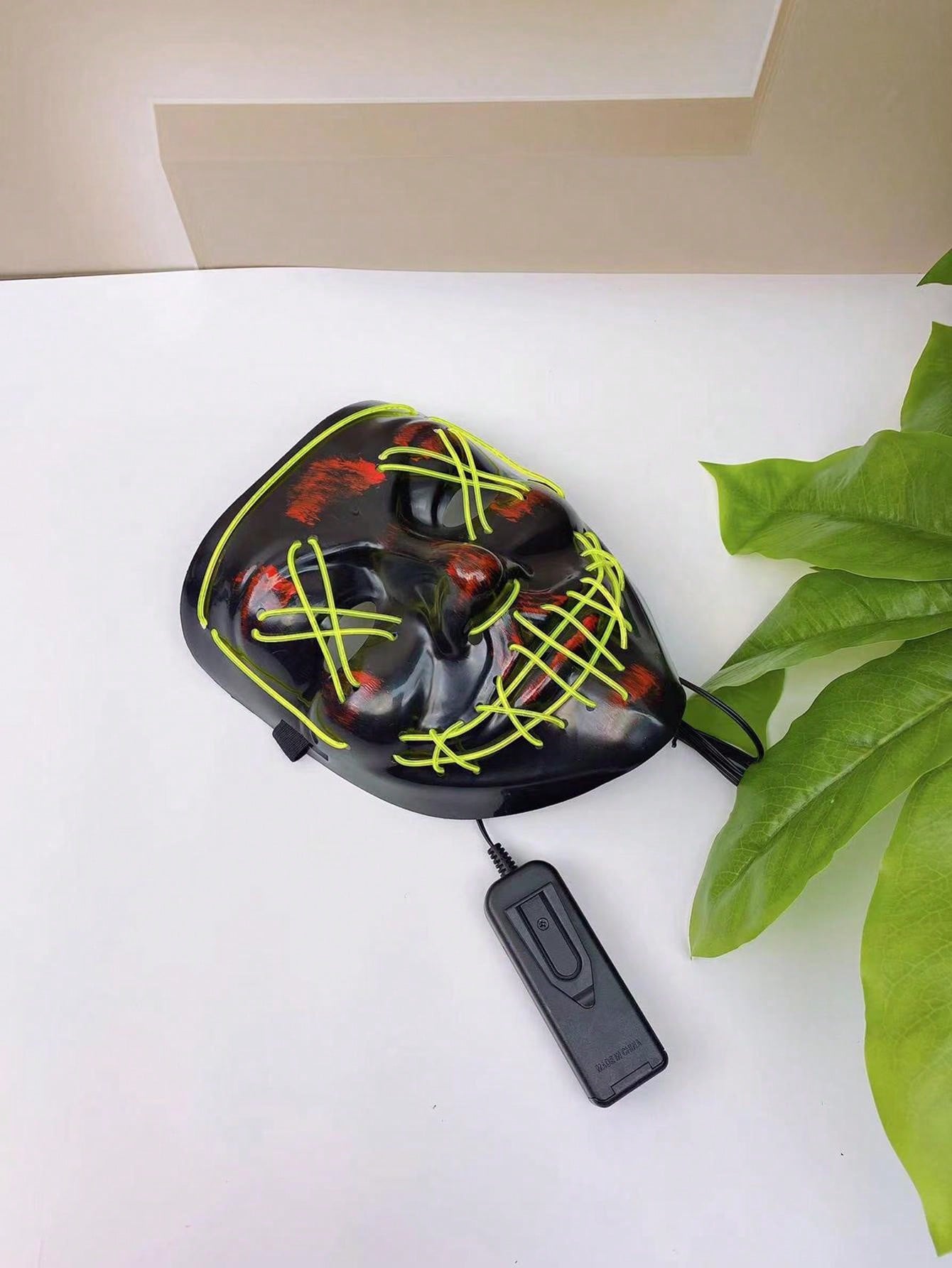 1pc Unisex Halloween El Wire V-shaped Light Up Full Face Hand Painted ...