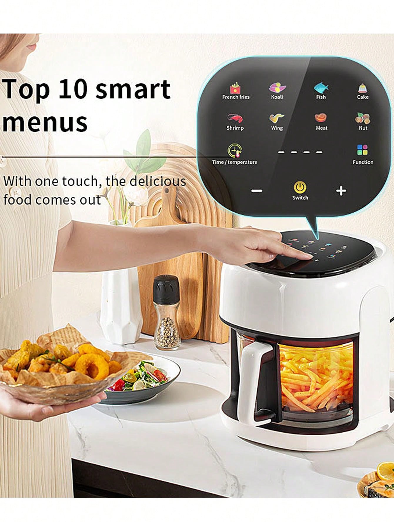Smart Air Fryer 6L - 10 Functions, 360 ° perspective glass NTC Control ...