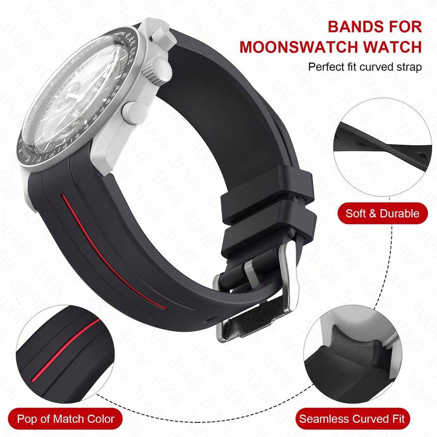 Bands for Moonswatch Watch,Curved No Gap Rubber Strap Compatible with ...