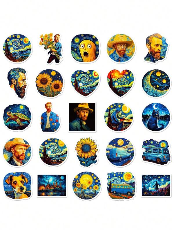 50 Sheets Vincent Van Gogh Starry Night Stickers, Art Painting ...