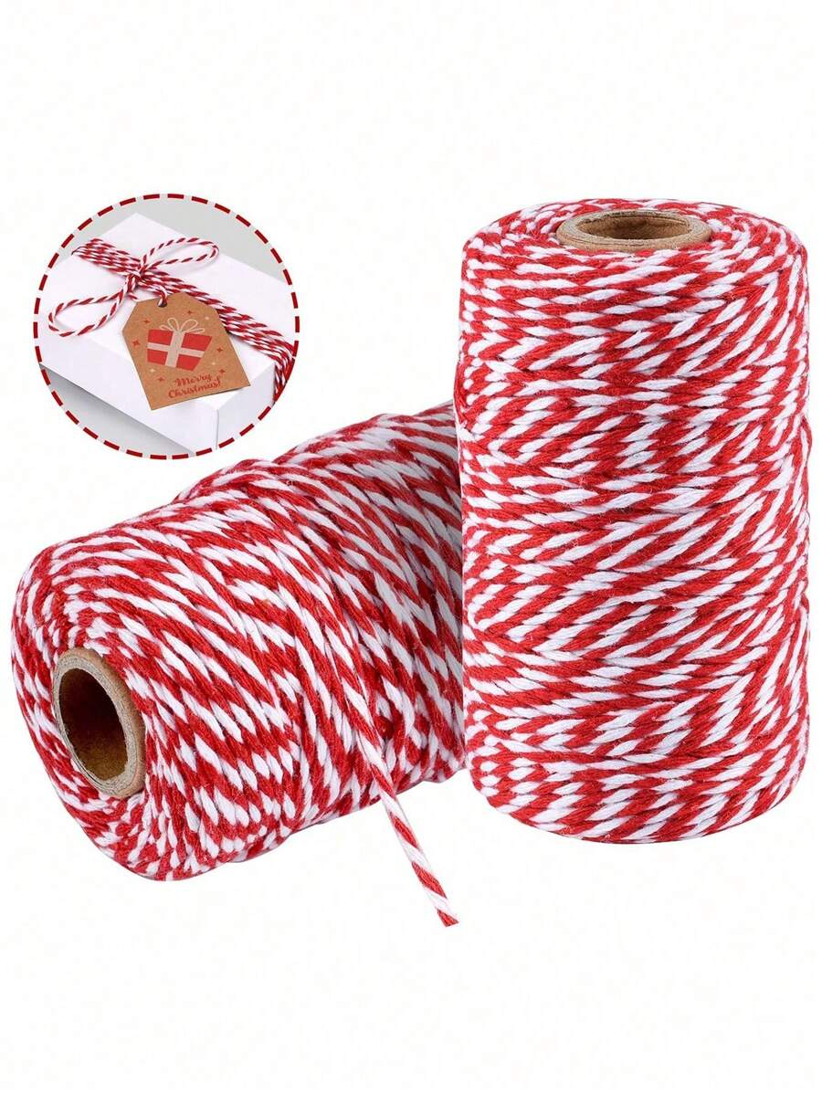 1 Roll Red & White Christmas Gift Wrapping Twine, 100pcs 2mm Two-tone ...
