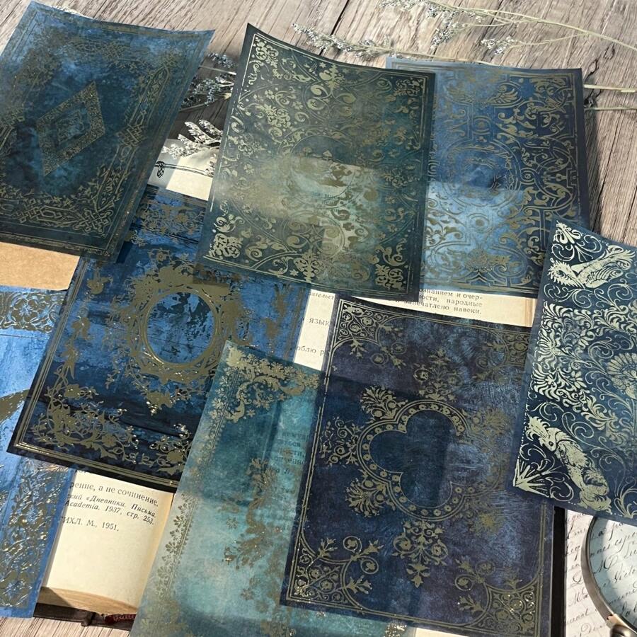 36 Sheets Retro Gold Stamping Material Paper Dual Material Sulfuric ...