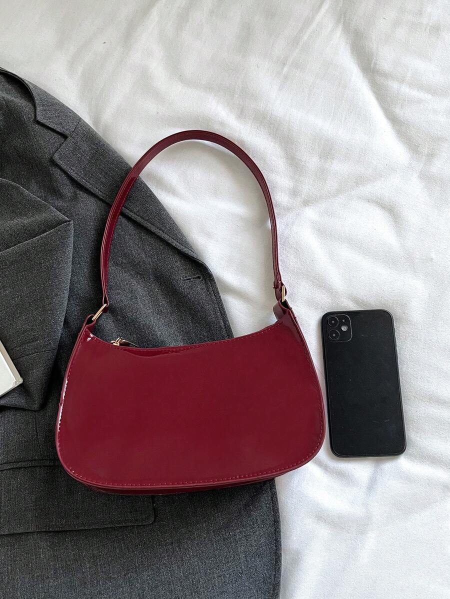 Solid Color Minimalist Zipper Closure Shoulder Bag Trendy Stylish ...